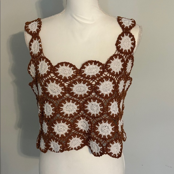 Julia | Tops | Julia By Loved Crochet Tank Top Brown White Boho Y2k ...